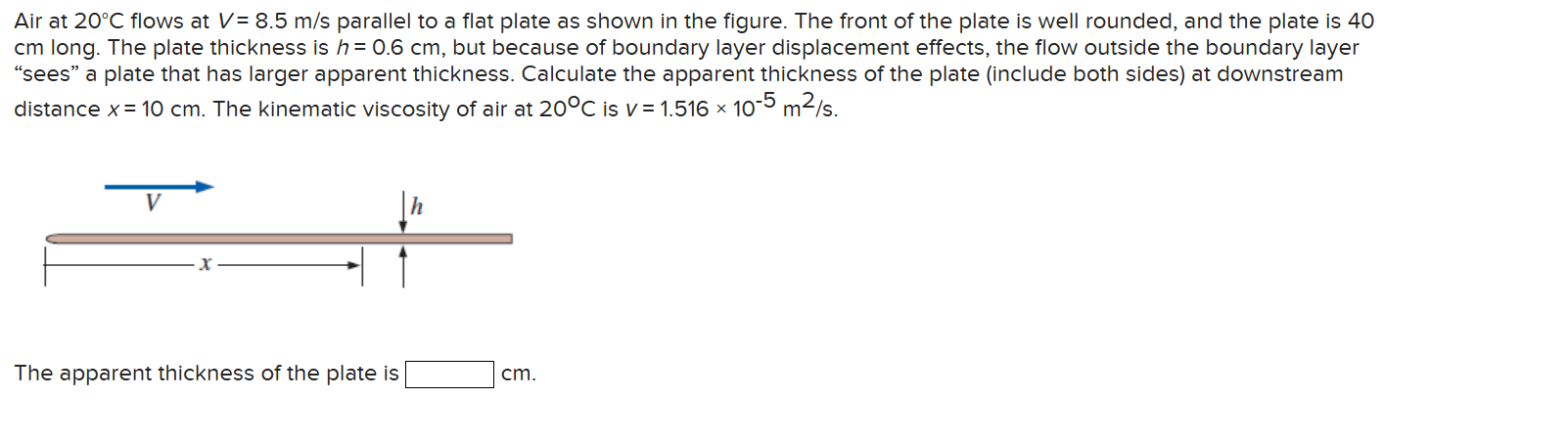 Solved Air at 20°C ﻿flows at V=8.5ms ﻿parallel to a flat | Chegg.com