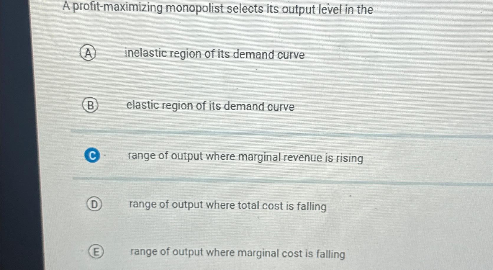 Solved A profit-maximizing monopolist selects its output | Chegg.com