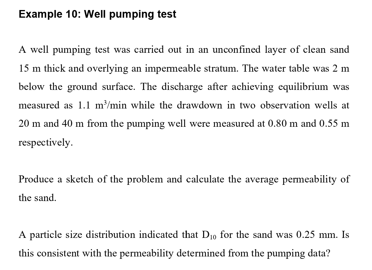 Solved Example 10: Well pumping testA well pumping test was | Chegg.com