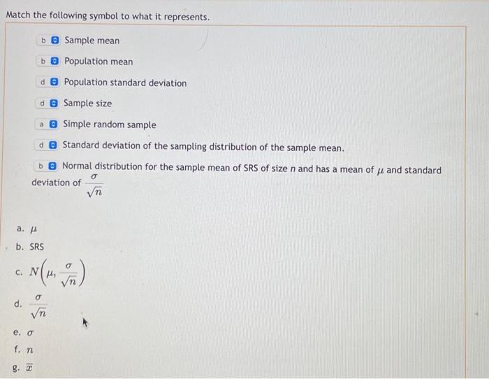 Solved Match the following symbol to what it represents. | Chegg.com