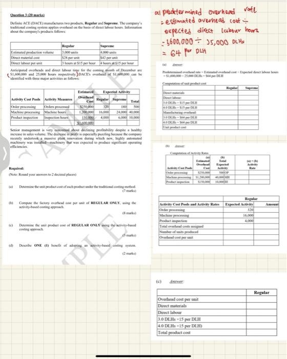 Solved Question 1 rat markal al phadetermined Dverhead vofl | Chegg.com