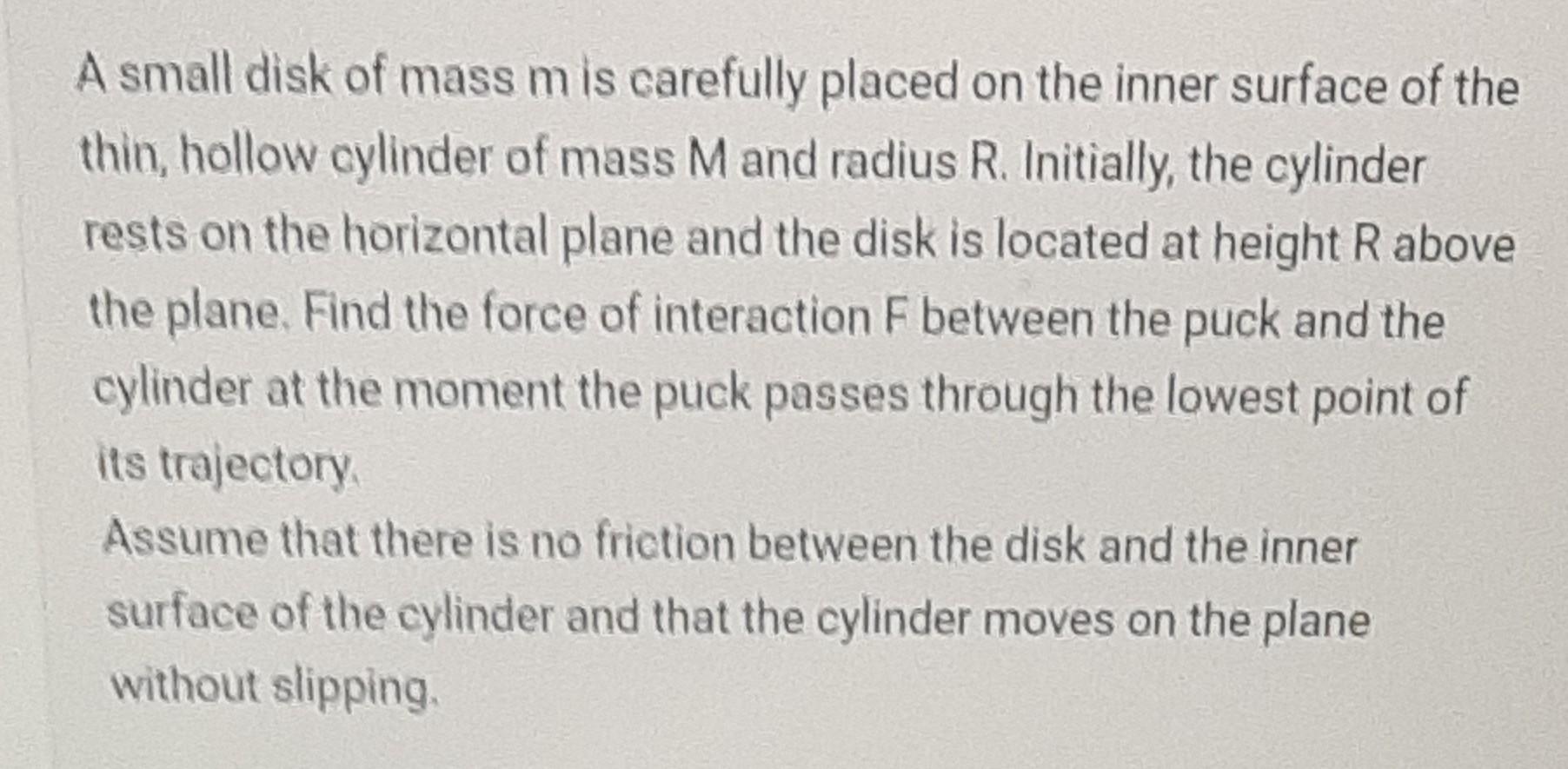 Solved A small disk of mass m is carefully placed on the | Chegg.com