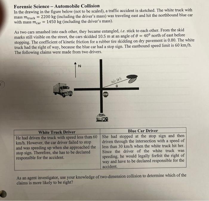 Solved Forensic Science - Automobile Collision In the | Chegg.com
