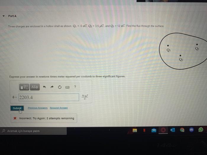 Solved Part A Three charges are enclosed in a hollow shell | Chegg.com
