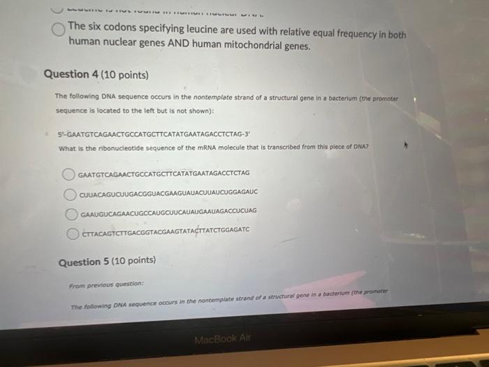 Solved The six codons specifying leucine are used with | Chegg.com