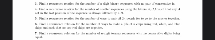 Solved 3 Find A Recurrence Relation For The Number Of 