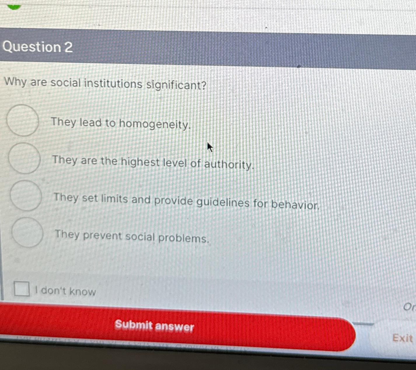 Solved Question 2Why are social institutions | Chegg.com