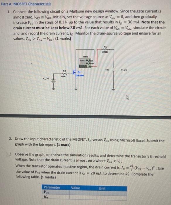 Solved Part A: MOSFET Characteristic 1. Connect the | Chegg.com