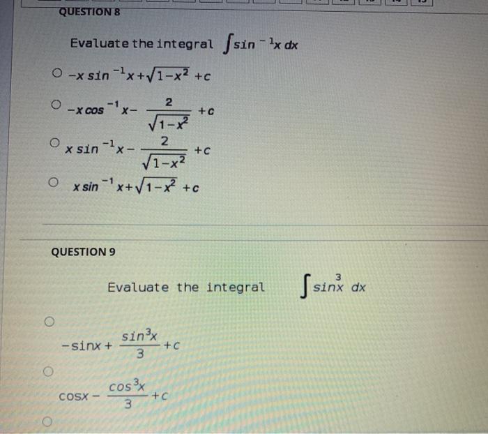 Solved QUESTION 8 Evaluate the integral (sin - Ix dx 0 -x | Chegg.com