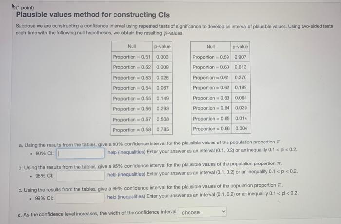 Solved (1 point) Plausible values method for constructing | Chegg.com