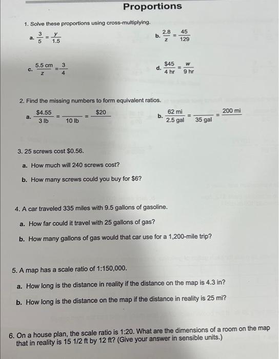 Solved 1. Solve these proportions using cross-multiplying. | Chegg.com