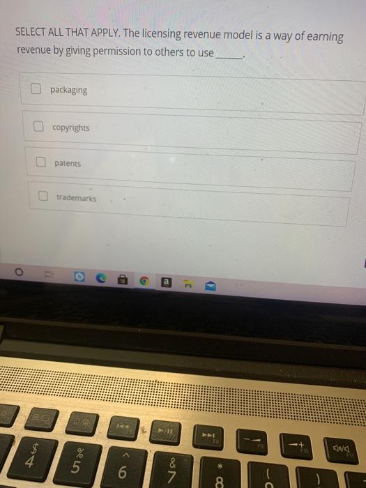 Solved SELECT ALL THAT APPLY. The licensing revenue model is | Chegg.com