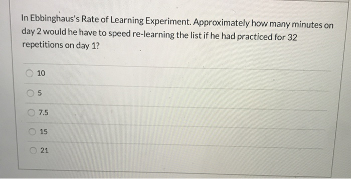 Solved In Ebbinghaus's Rate of Learning Experiment. | Chegg.com