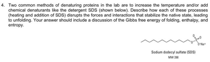 Solved 4. Two common methods of denaturing proteins in the | Chegg.com