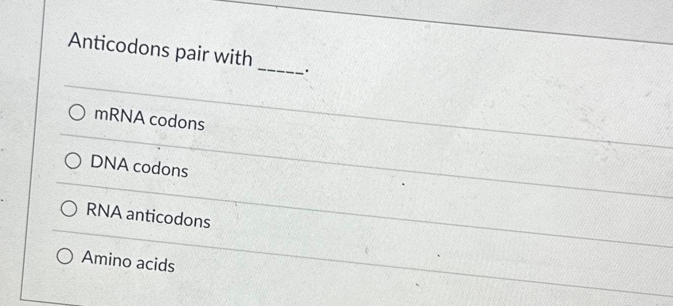 Solved Anticodons pair withmRNA codonsDNA codonsRNA | Chegg.com