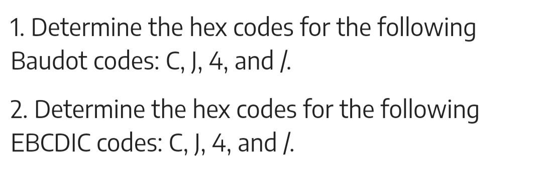 Solved 1. Determine the hex codes for the following Baudot | Chegg.com