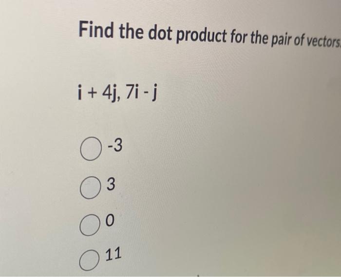 Solved Find the dot product for the pair of vectors. | Chegg.com