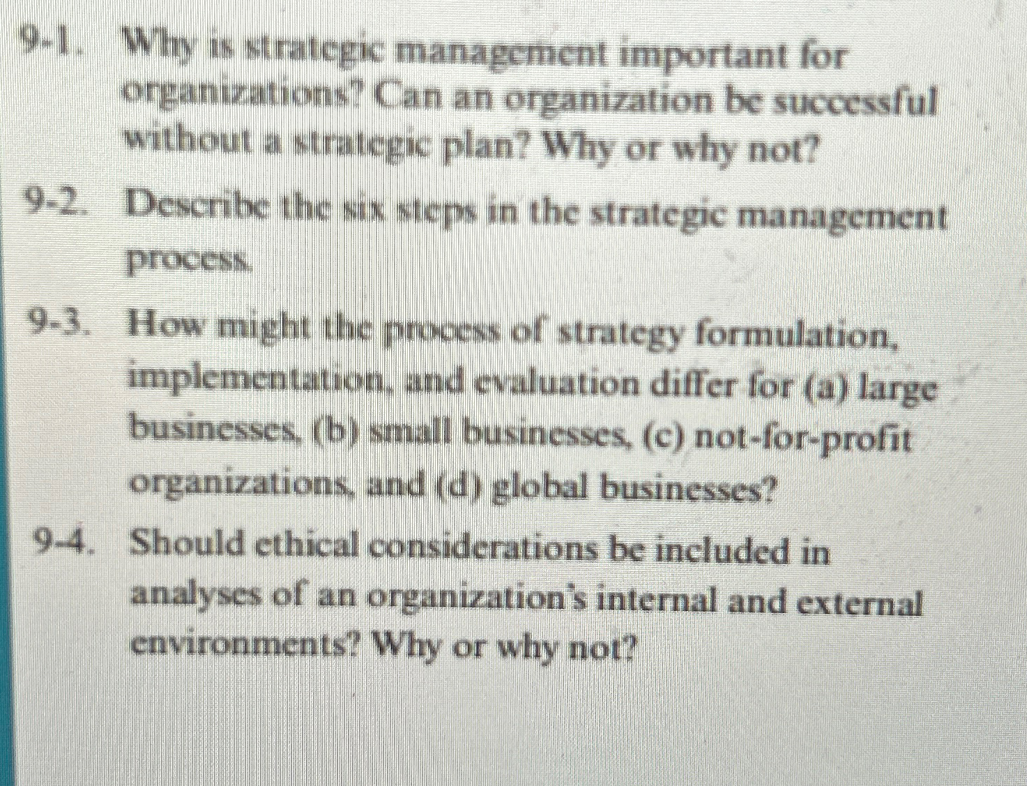 Solved 9-1. ﻿Why is strategic management important for | Chegg.com