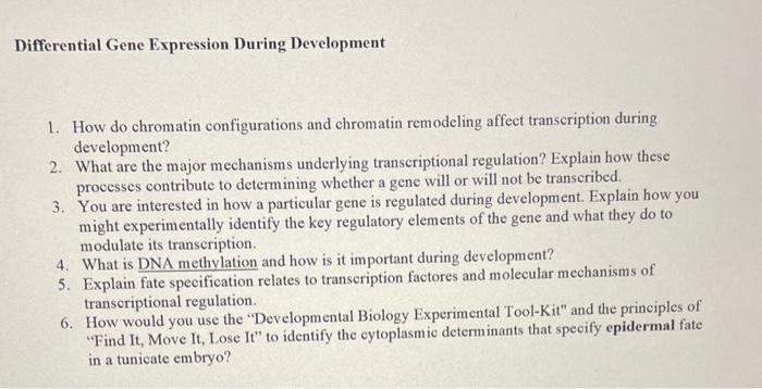 Solved Differential Gene Expression During Development 1. | Chegg.com