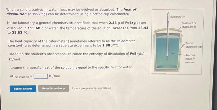 Solved When a solid dissolves in water, heat may be evolved | Chegg.com