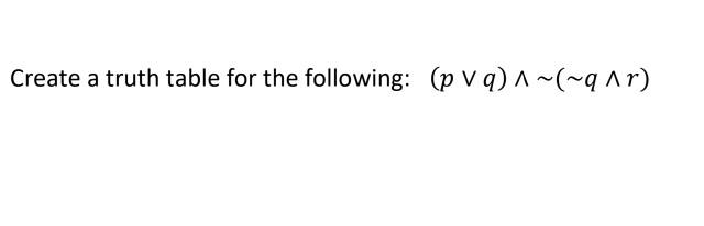 Solved Create a truth table for the following: (pvq) 1 | Chegg.com