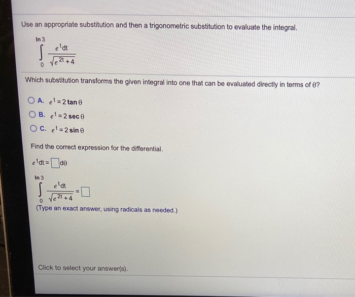 Solved Use an appropriate substitution and then a | Chegg.com