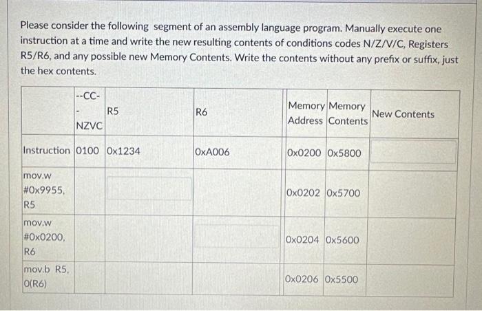 Solved Please consider the following segment of an assembly | Chegg.com