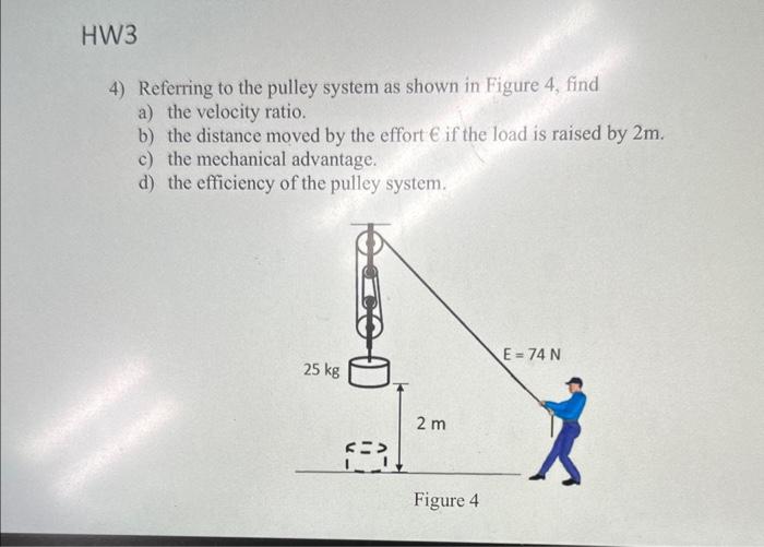 Solved 4) Referring to the pulley system as shown in Figure | Chegg.com