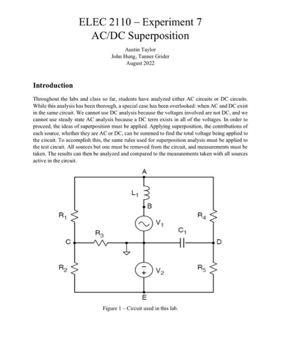 ELEC 2110 - Experiment 7 AC/DC Superposition Austin | Chegg.com
