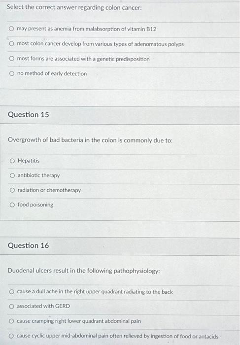 Solved Select the correct answer regarding colon cancer: may | Chegg.com