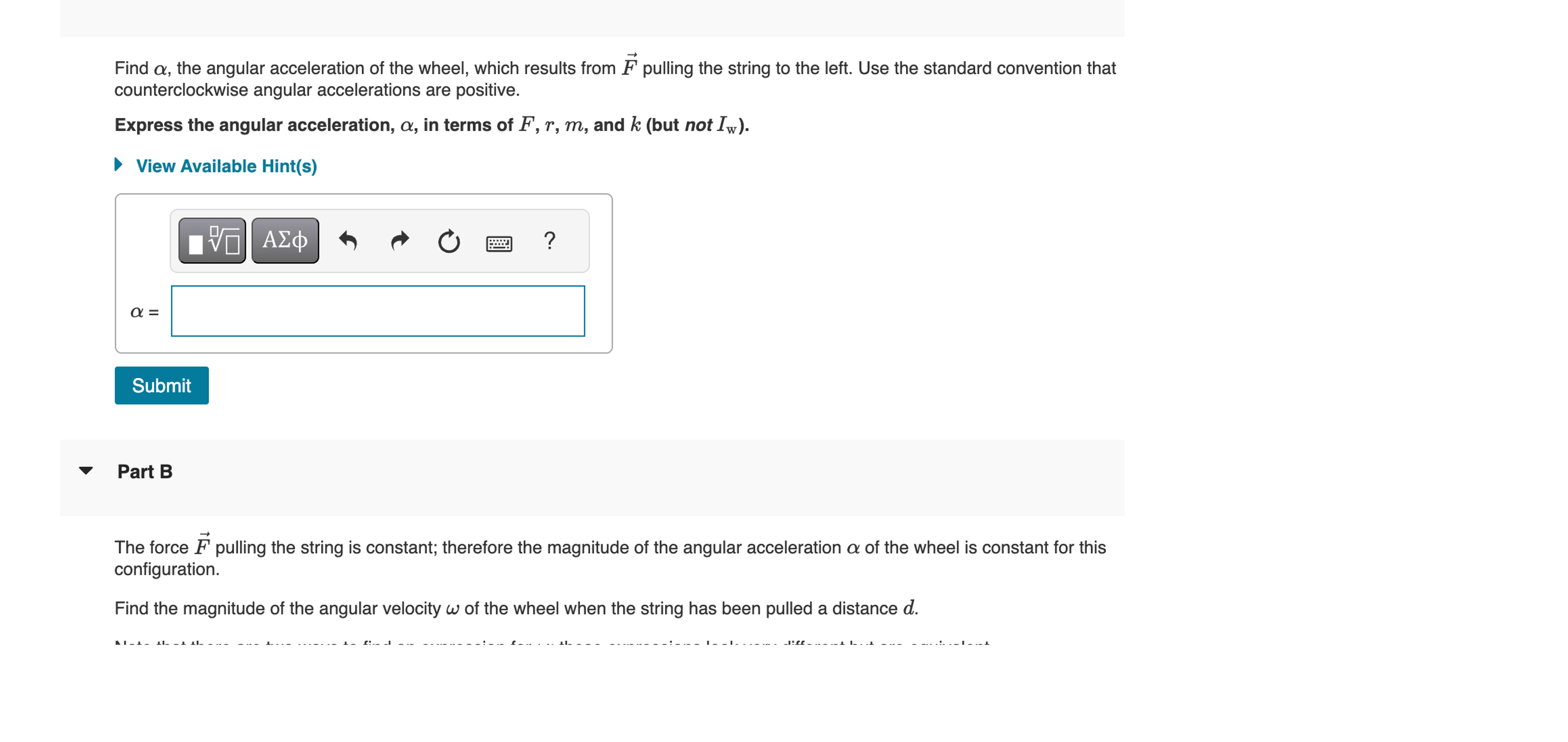 Solved Find α, ﻿the angular acceleration of the wheel, which | Chegg.com