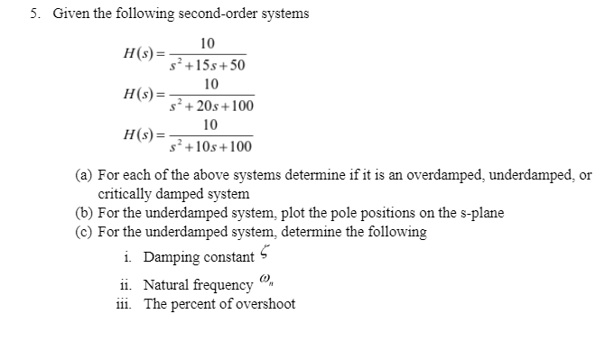 Solved Given the following second-order | Chegg.com