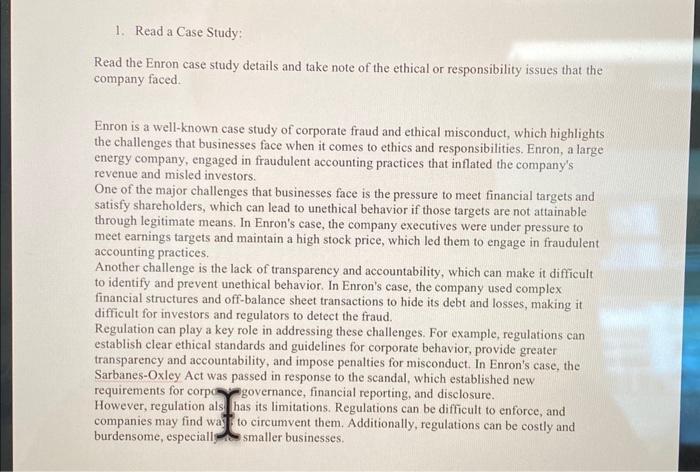 Solved Read the Enron case study details and take note of | Chegg.com