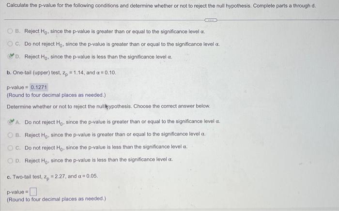 Solved Calculate the p-value for the following conditions | Chegg.com