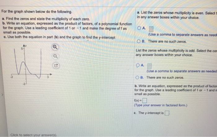 Solved a. List the zeros whose multiplicity is even. Select | Chegg.com