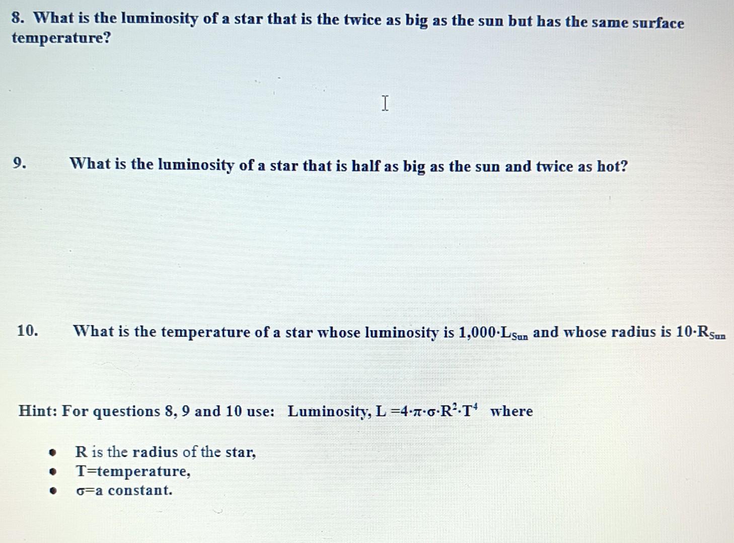 Solved Stars A and B have the same temperature. Example: | Chegg.com