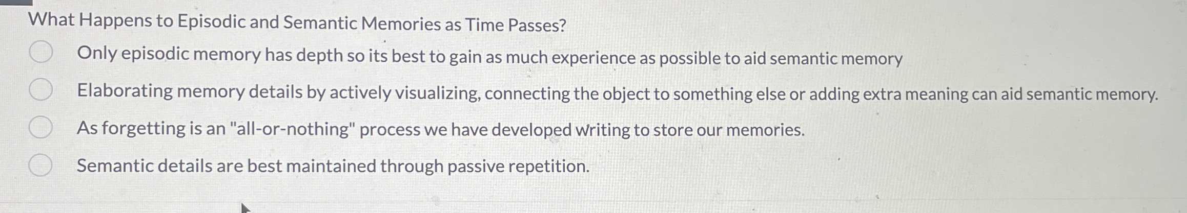 Solved What Happens to Episodic and Semantic Memories as | Chegg.com