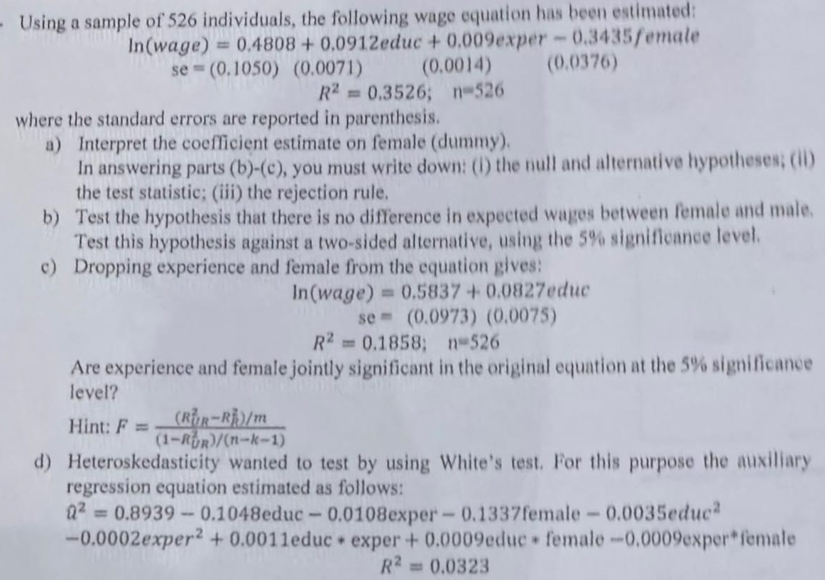 Solved Using a sample of 526 ﻿individuals, the following | Chegg.com