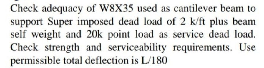 Solved Check adequacy of W8X35 used as cantilever beam to | Chegg.com