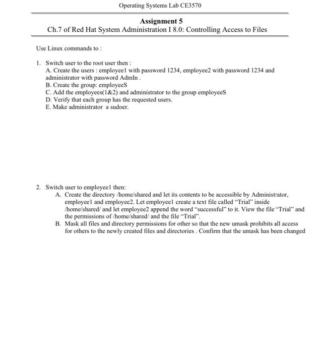 Solved Use Linux commands to : 1. Switch user to the root | Chegg.com