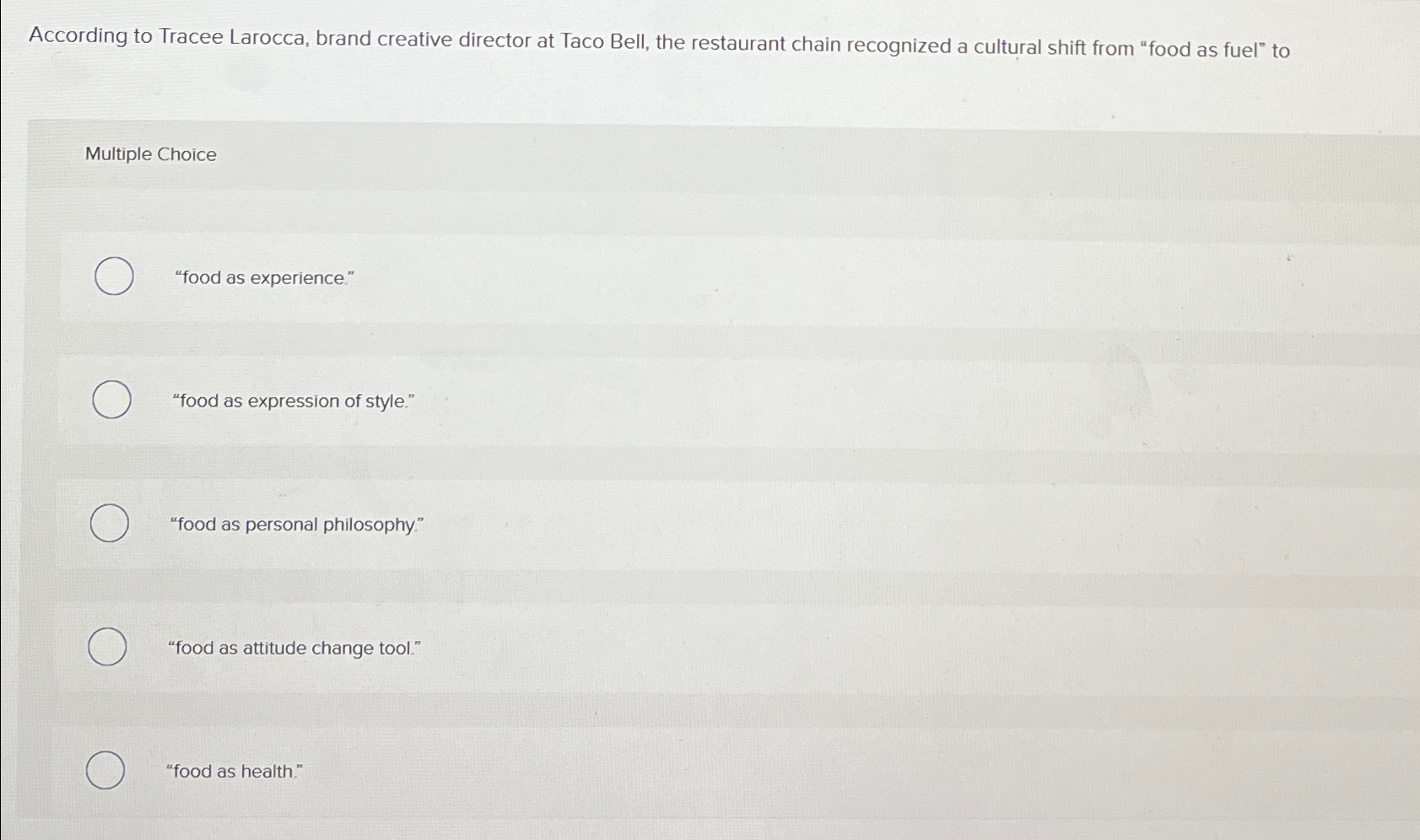 Solved According to Tracee Larocca, brand creative director | Chegg.com