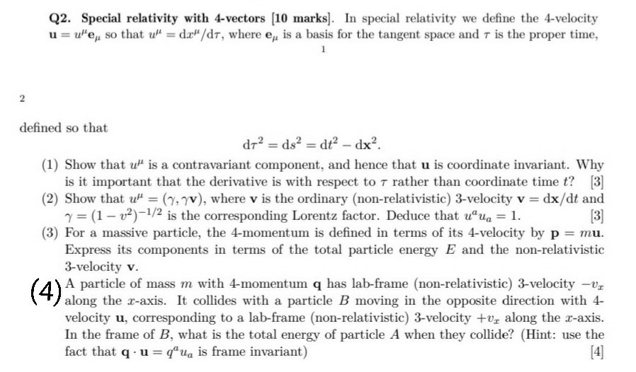 Solved Q2. Special relativity with 4-vectors (10 marks). In | Chegg.com