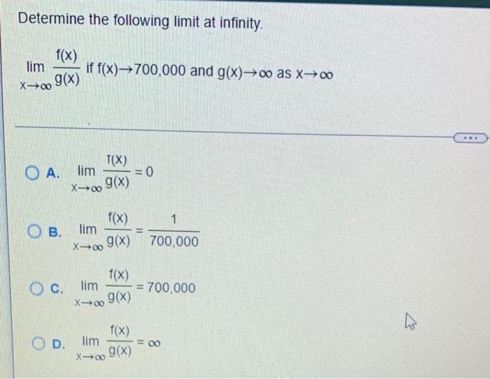 Solved Determine the following limit at infinity. f(x) lim | Chegg.com