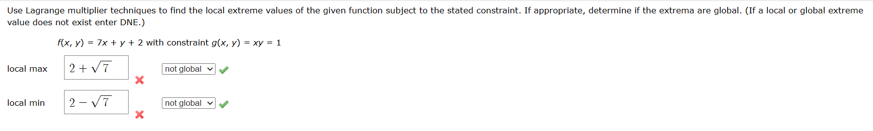 Solved value does not exist enter DNE.)f(x,y)=7x+y+2 ﻿with | Chegg.com