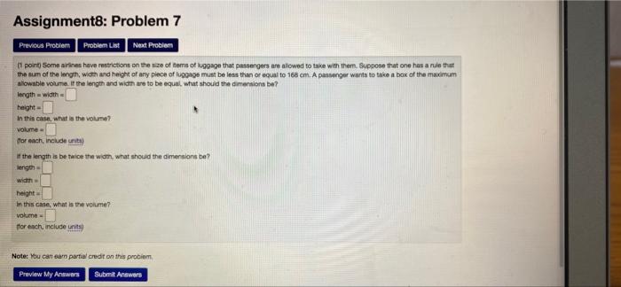 Solved Assignment8 Problem 7 Next Problem Previous Problem 