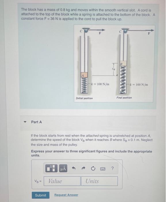 Solved The block has a mass of 0.8 kg and moves within the | Chegg.com
