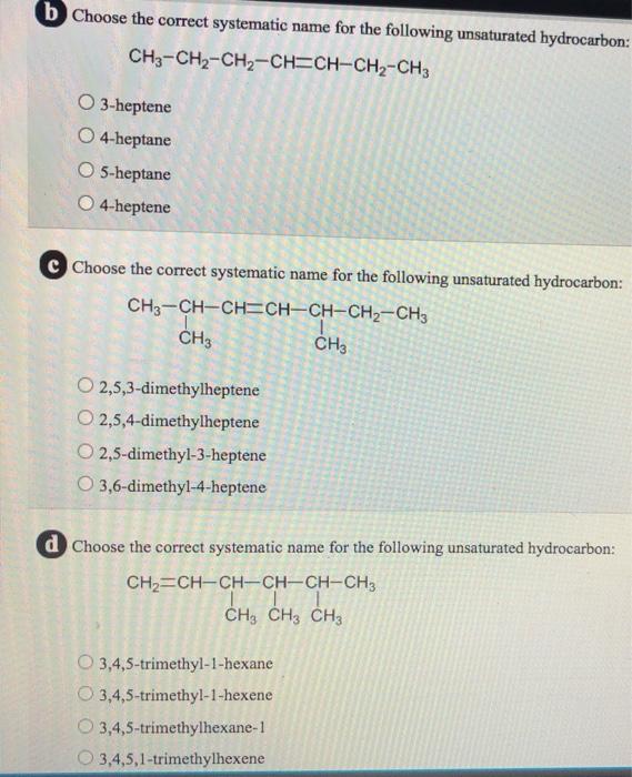 Solved b Choose the correct systematic name for the | Chegg.com