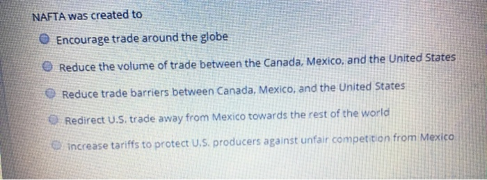 Solved NAFTA was created to Encourage trade around the globe | Chegg.com