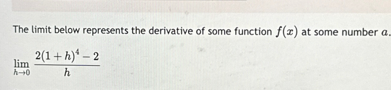Solved The limit below represents the derivative of some | Chegg.com
