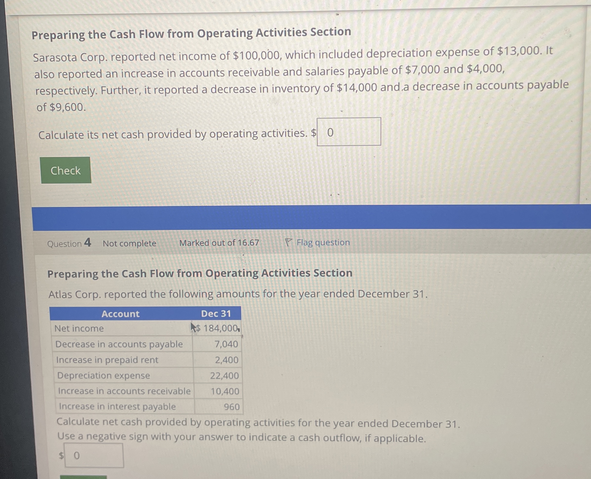 Solved Preparing the Cash Flow from Operating Activities | Chegg.com